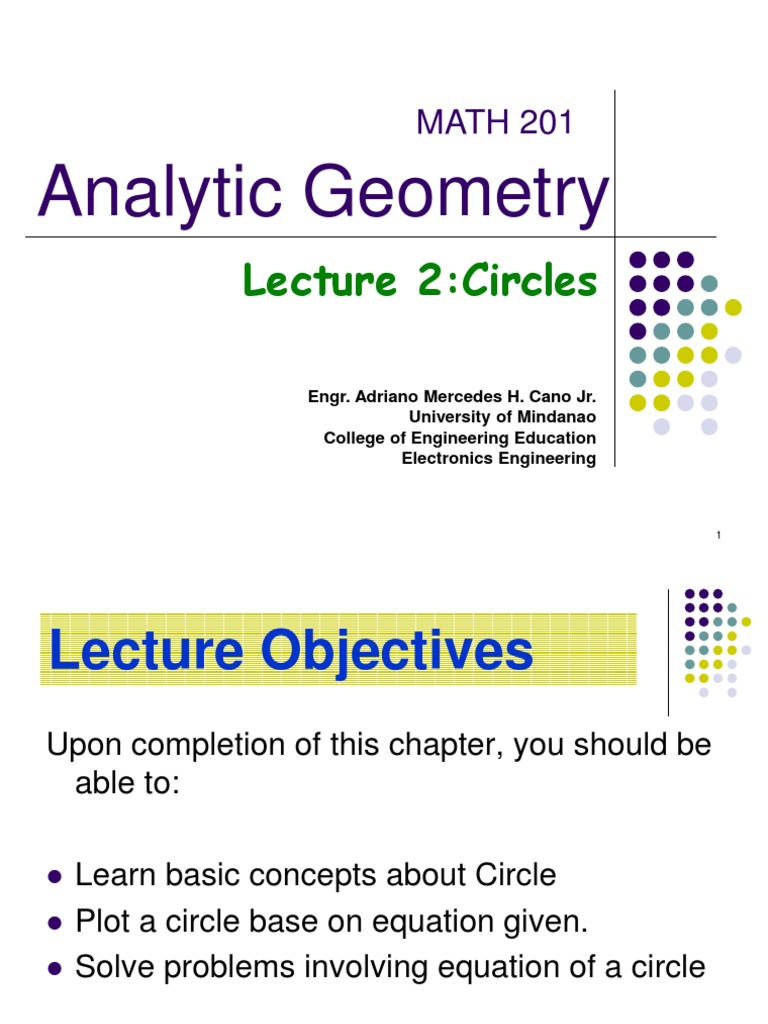 Analytic Geometry Lecture 2 Circles Pdf Circle Geometric Objects