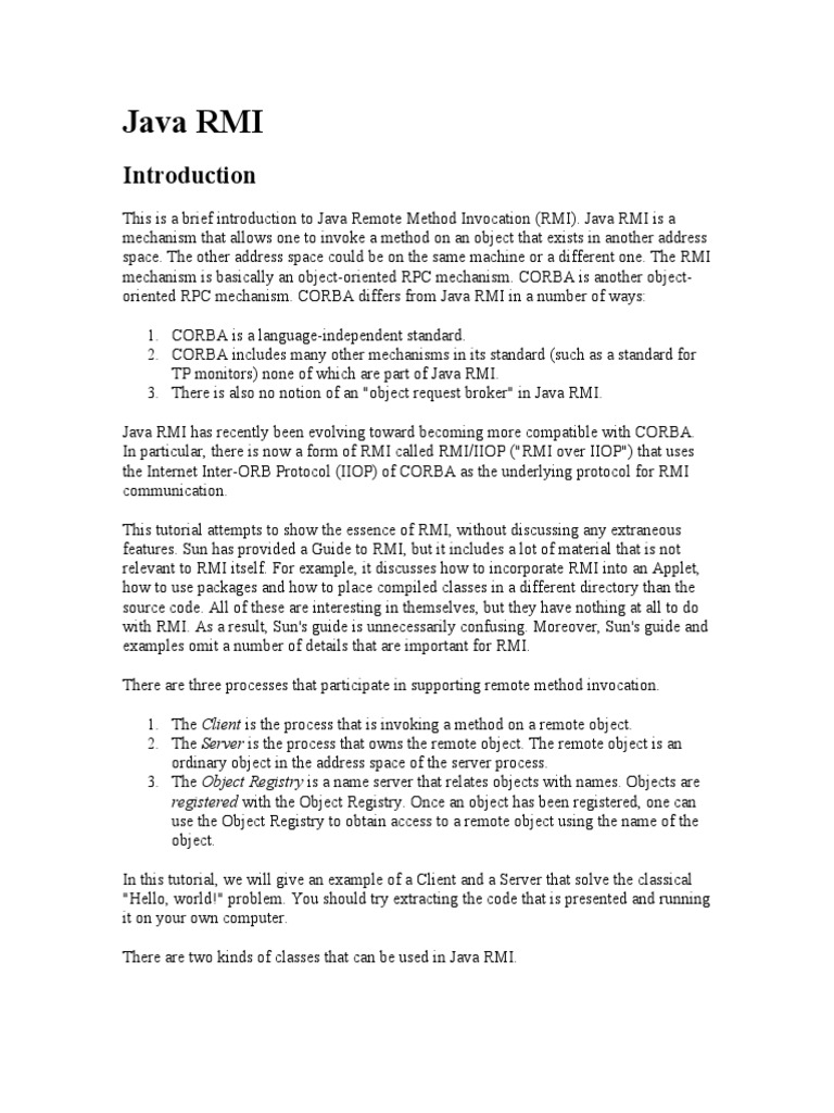 Java RMI: Registered With The Object Registry. Once An Object Has Been ...