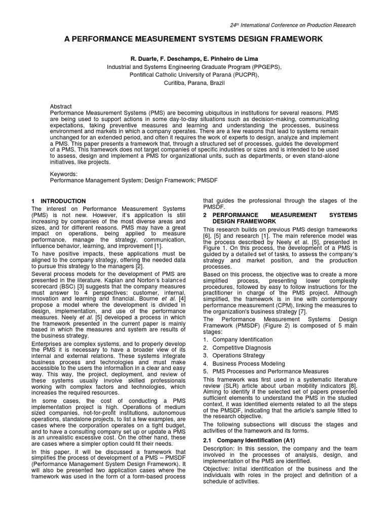 A Performance Measurement Systems Design Framework: R. Duarte, F ...