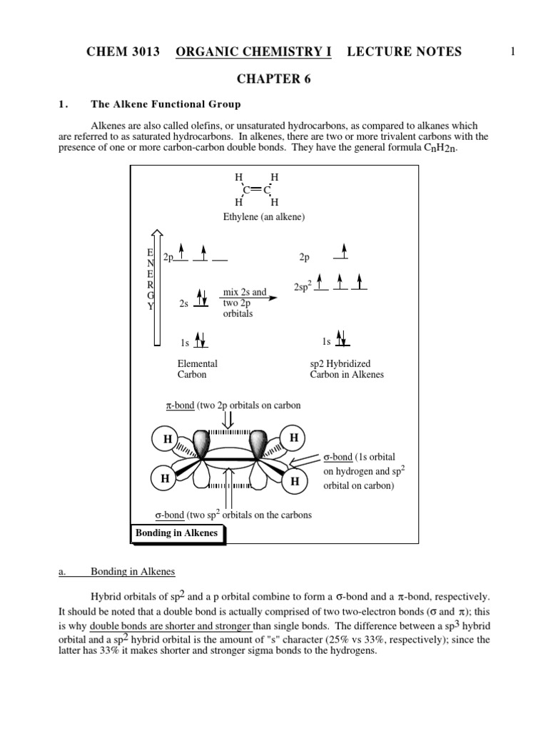 Organic Chemistry I Lecture Notes on Alkene Bonding and Nomenclature | PDF