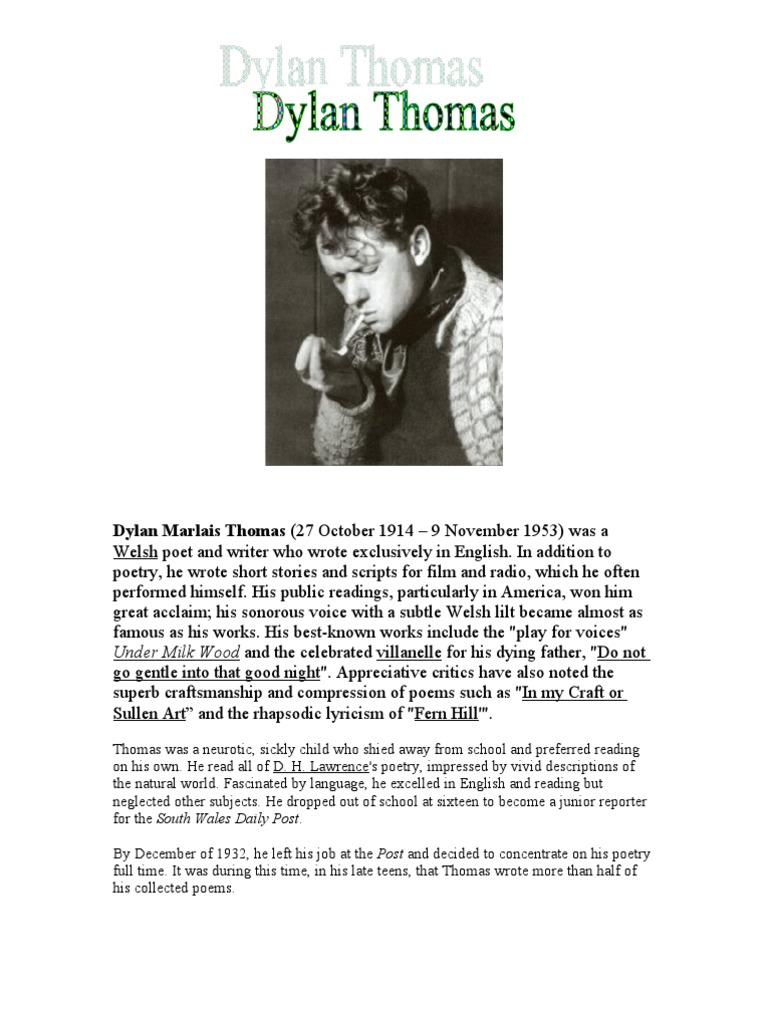 Dylan Marlais Thomas | PDF | Poetry