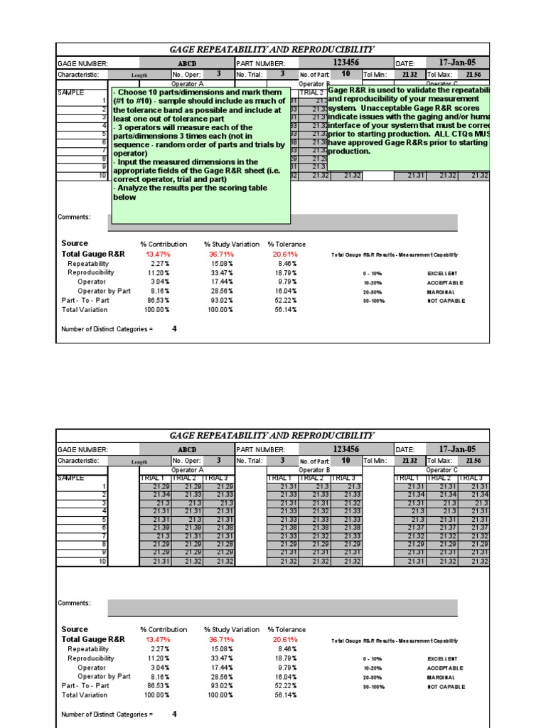 Gage RR Template | PDF | Engineering Tolerance | Scientific Method