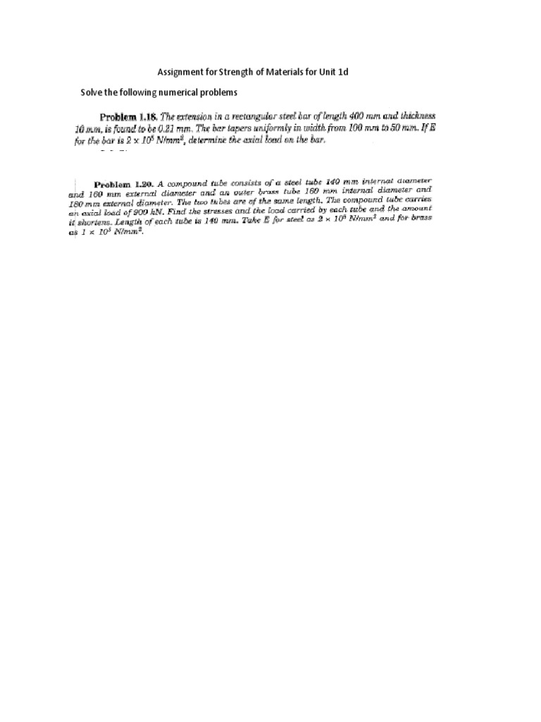 Assignment For Strength of Materials For Unit 1d | PDF