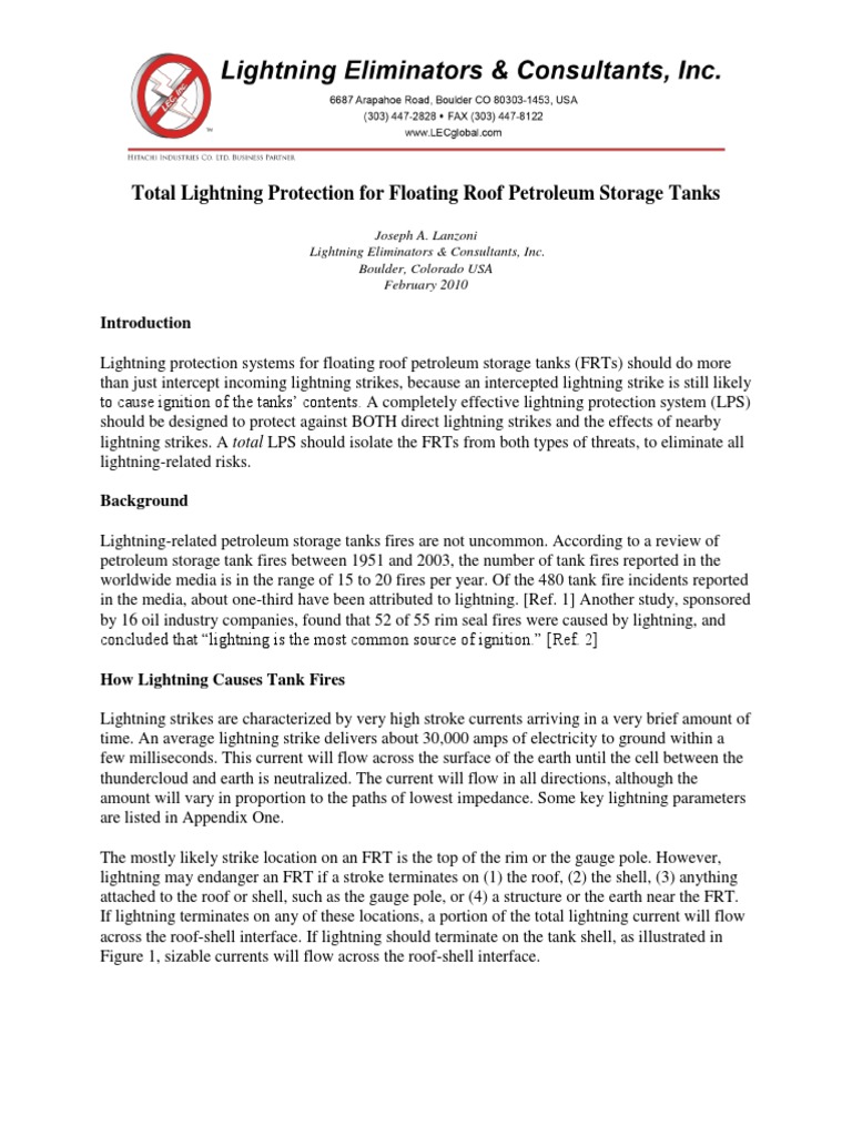 Lightning Protection for Floating Roof Tanks | PDF | Lightning | Risk