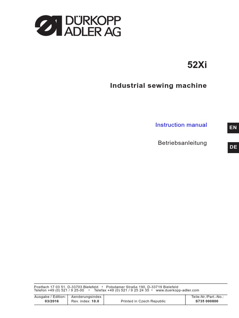 Industrial Sewing Machine: Instruction Manual | Download Free PDF ...