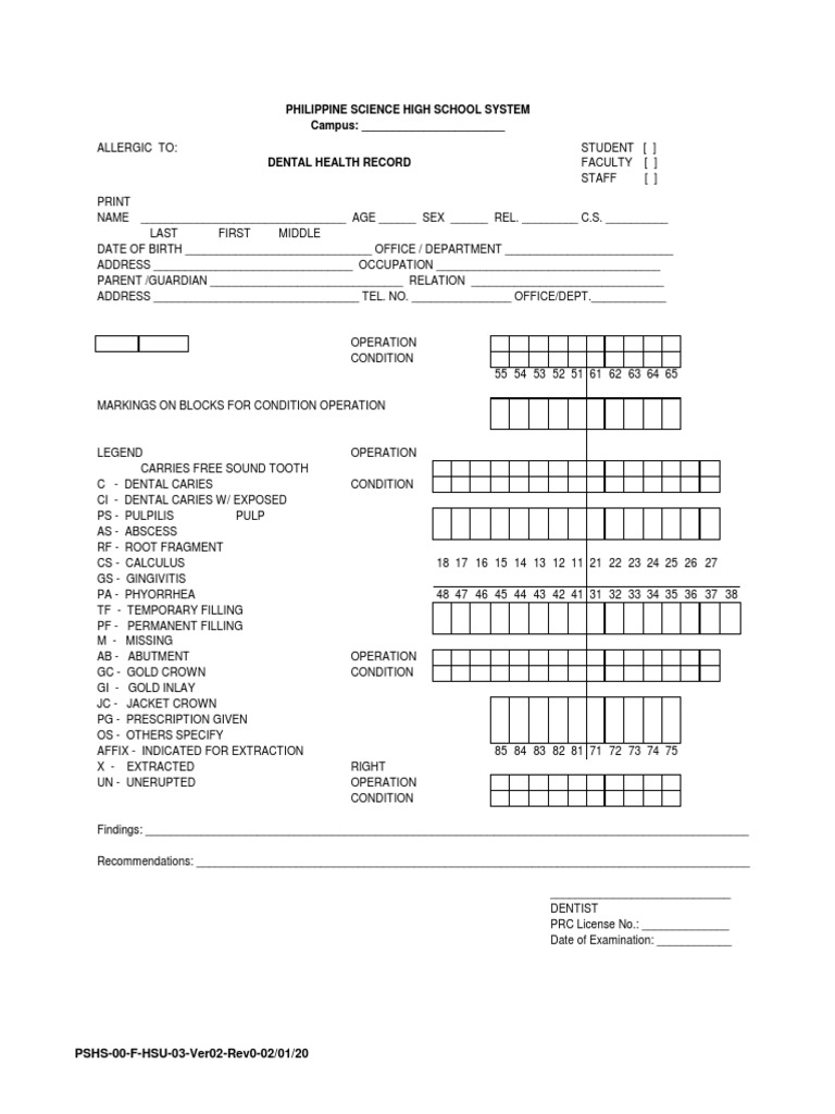 Dental Health Record Blank Sheet | PDF | Face | Animal Anatomy