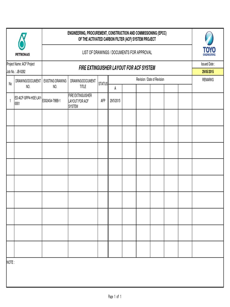 Fire Extinguisher Layout For Acf System: List of Drawings / Documents ...