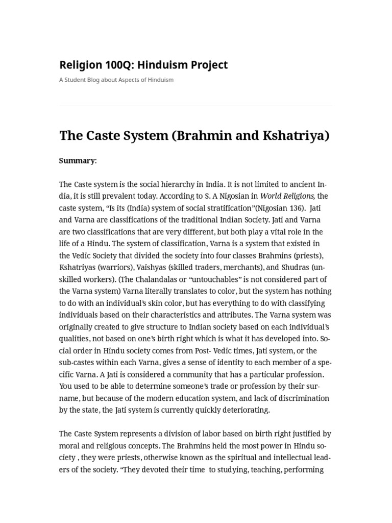 The Caste System (Brahmin and Kshatriya) : Religion 100Q: Hinduism ...