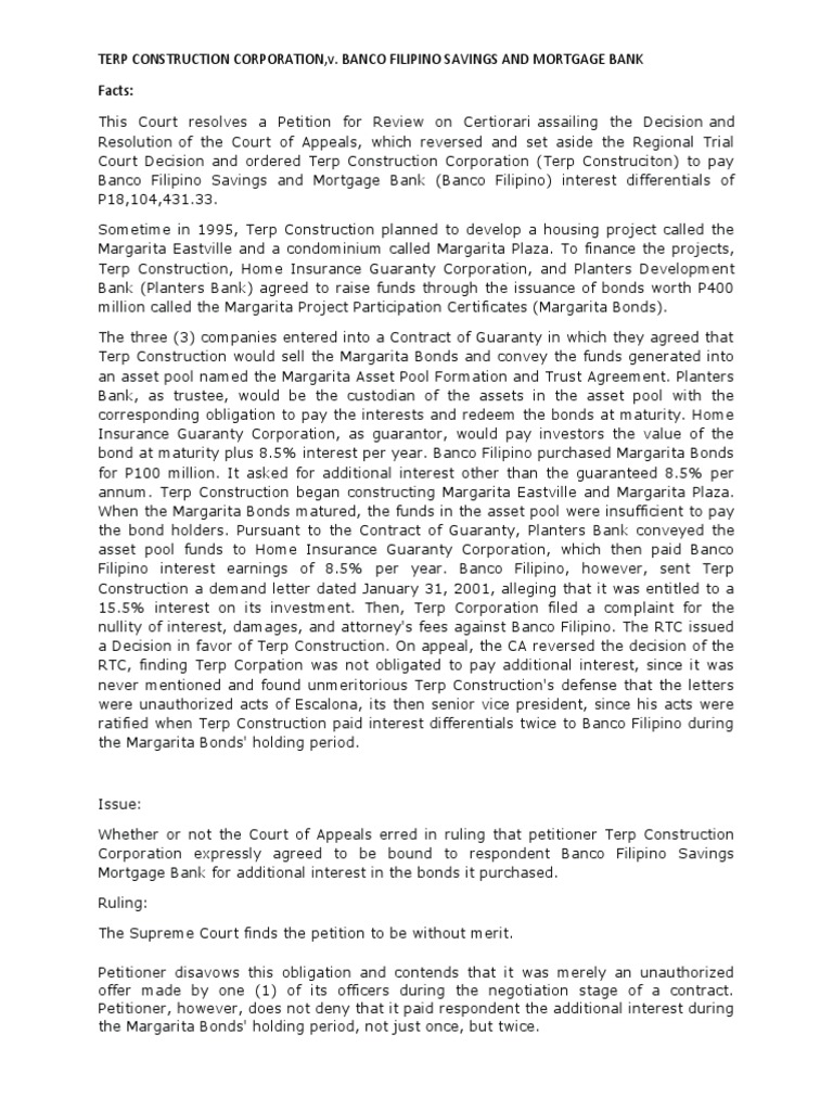 TERP CONSTRUCTION CORPORATION v. BANCO FILIPINO SAVINGS AND MORTGAGE ...