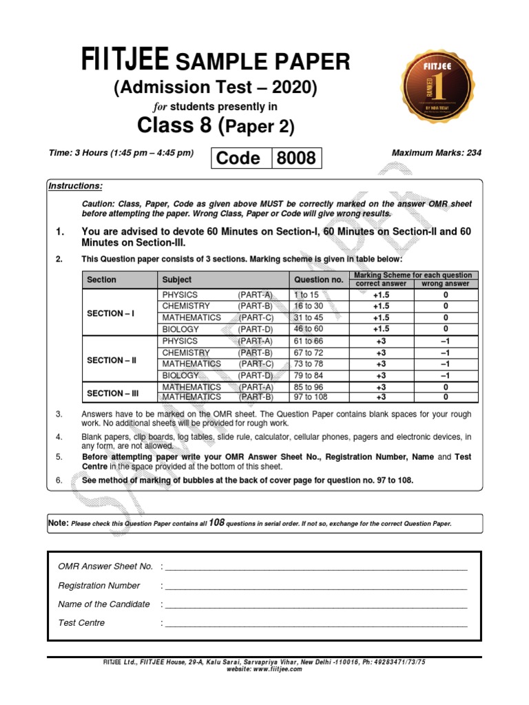 Fiitjee: Sample Paper | PDF | Speed | Temperature