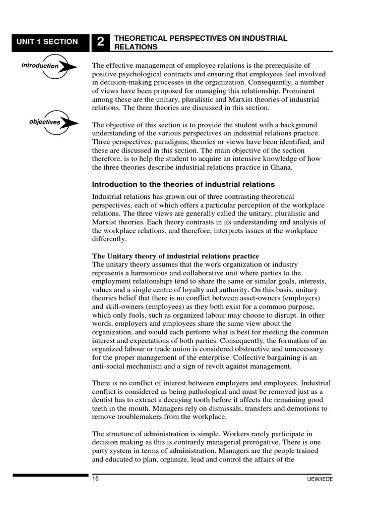 Theoretical Perspectives On Industrial Relations: Unit 1 Section | PDF | Industrial Relations ...