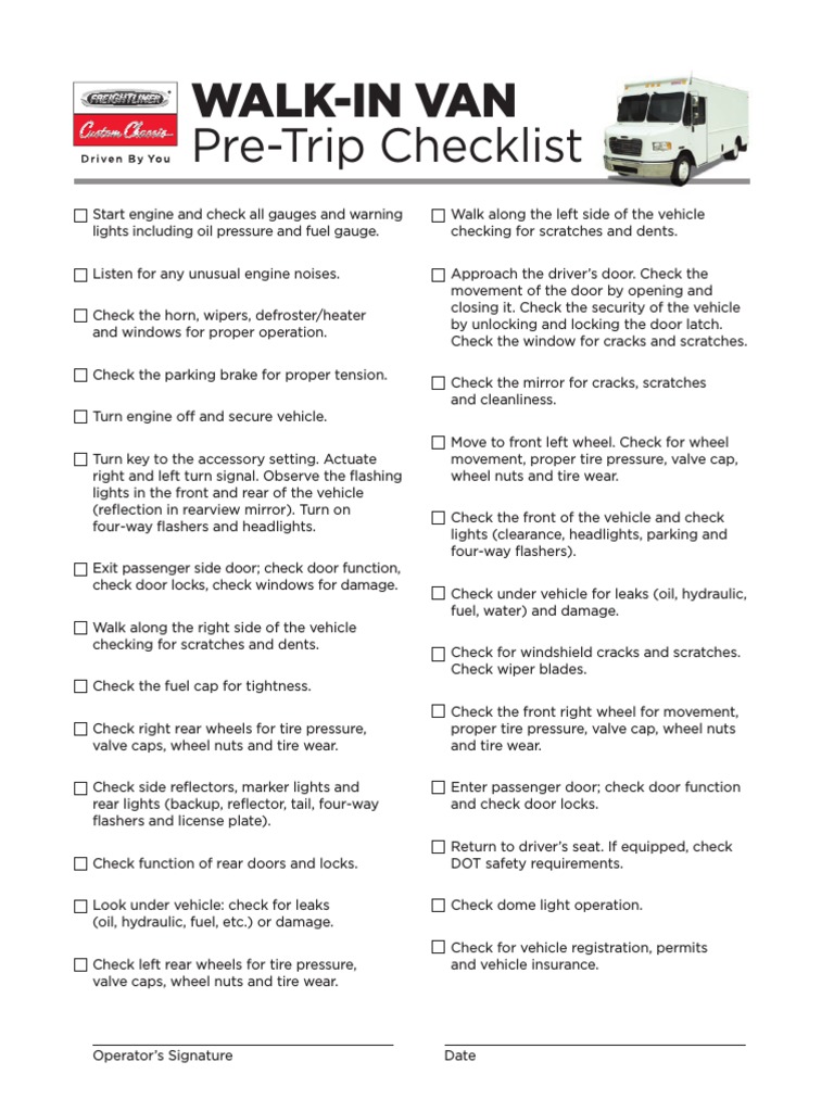 Walk-In Van Pre-Trip Inspection Checklist | PDF | Vehicles | Vehicle Parts