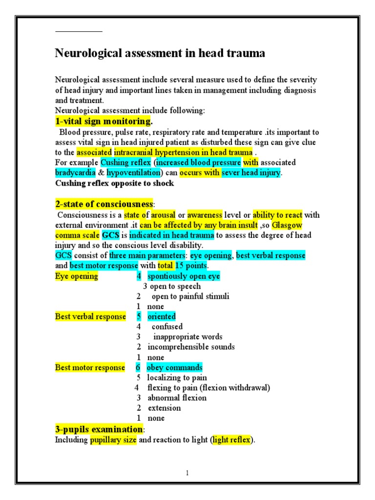 Neurological Assessment in Head Trauma: 1-Vital Sign Monitoring | PDF ...
