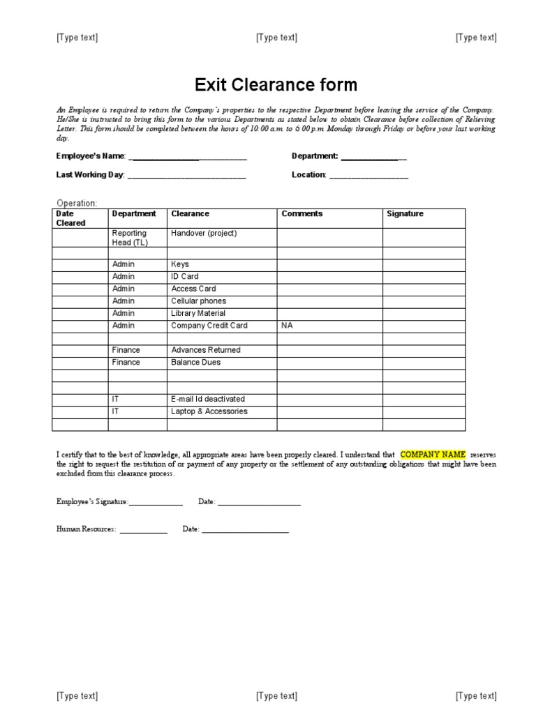 Employee Exit Clearance Form - Covid 19 | PDF | Finance & Money Management