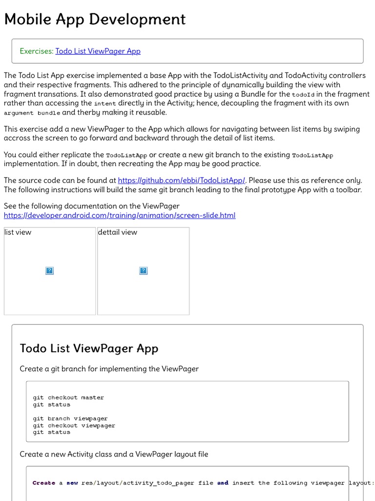 Mobile App Development Mobile App Development: Todo List Viewpager App Todo List Viewpager App ...