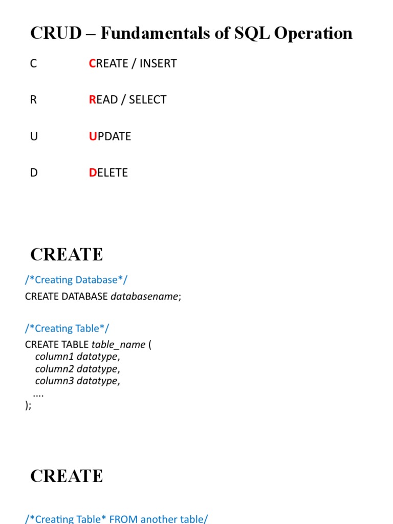 CRUD - Fundamentals of SQL Operation | PDF