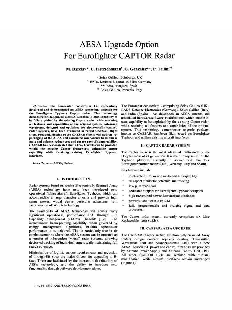 AESA Upgrade Option For Eurofighter CAPTOR Radar: M. Barclay ...