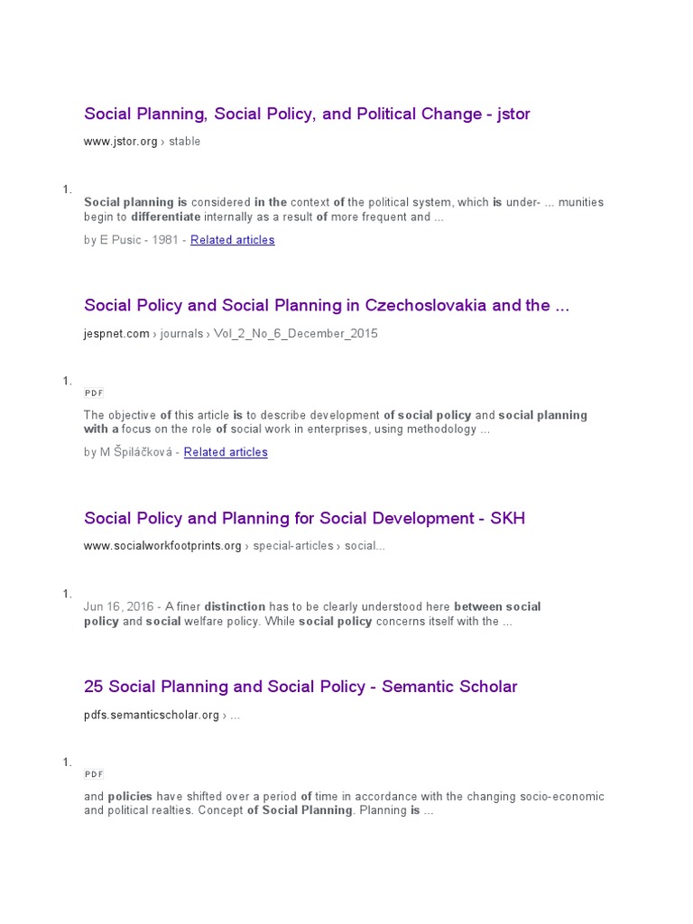 Social Planning, Social Policy, and Political Change - Jstor | PDF ...