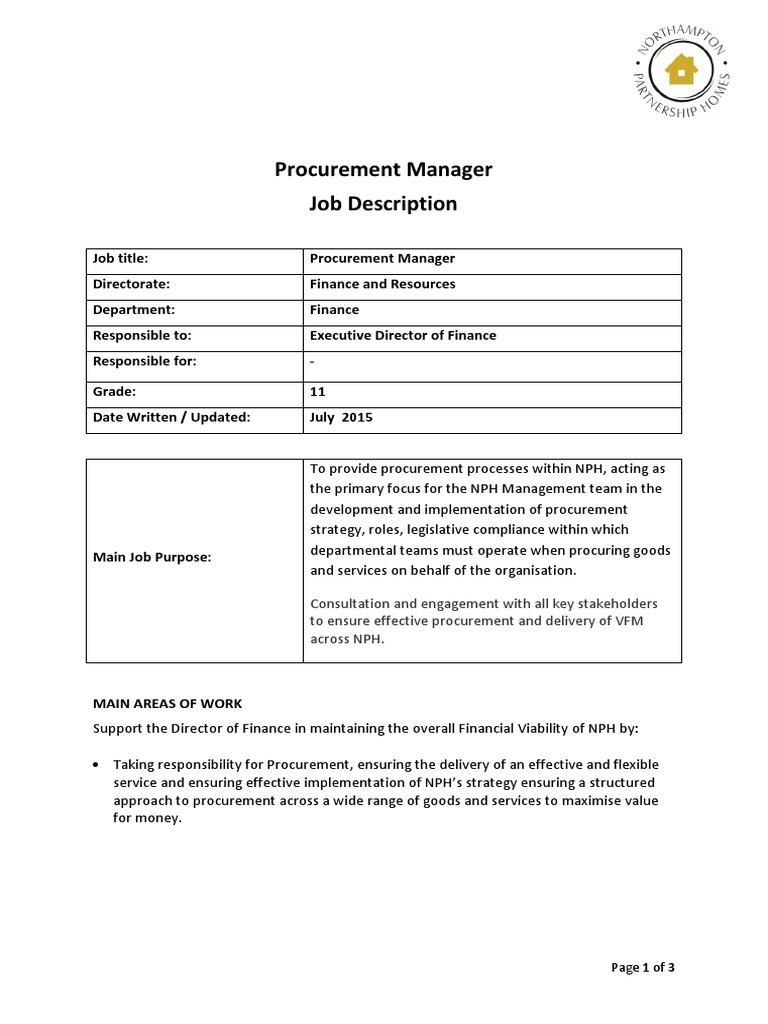 Procurement Manager Job Description | PDF | Procurement | Policy