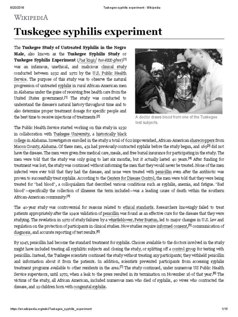 Tuskegee Syphilis Experiment | PDF | Medical Humanities | Health Sciences