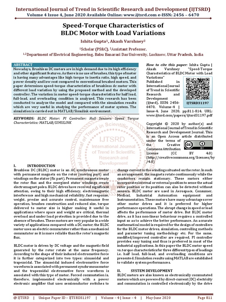 Speed Torque Characteristics of BLDC Motor With Load Variations | PDF ...