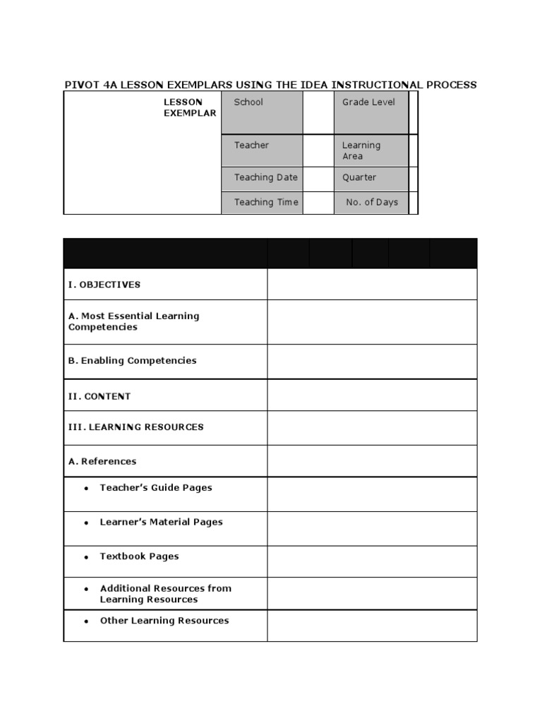 PIVOT 4A Lesson Exemplars Guide | PDF