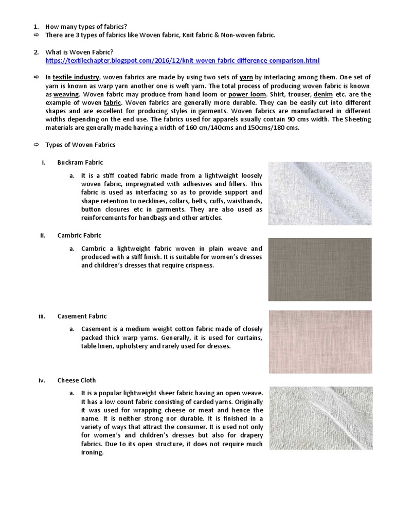 Types of Fabrics | PDF | Knitting | Textiles