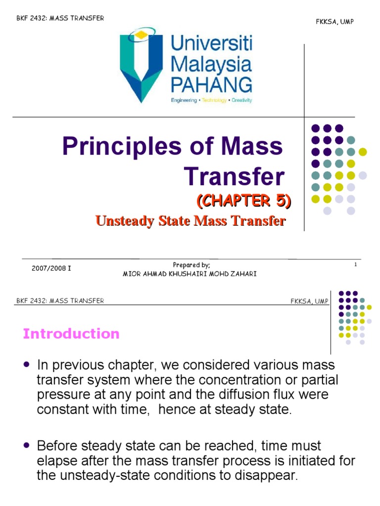 Chapter 4a Unsteady State Diffusion and Convective Mass Transfer | PDF | Diffusion | Turbulence