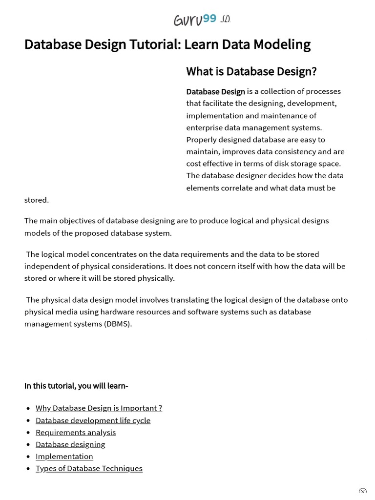 Database Design Tutorial - Learn Data Modeling | PDF | Database Design ...