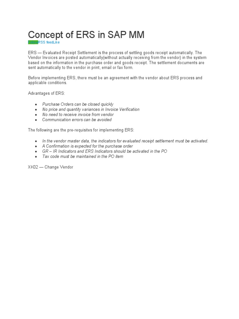 ERS Process and Configuration in SAP MM | PDF | Invoice | Receipt