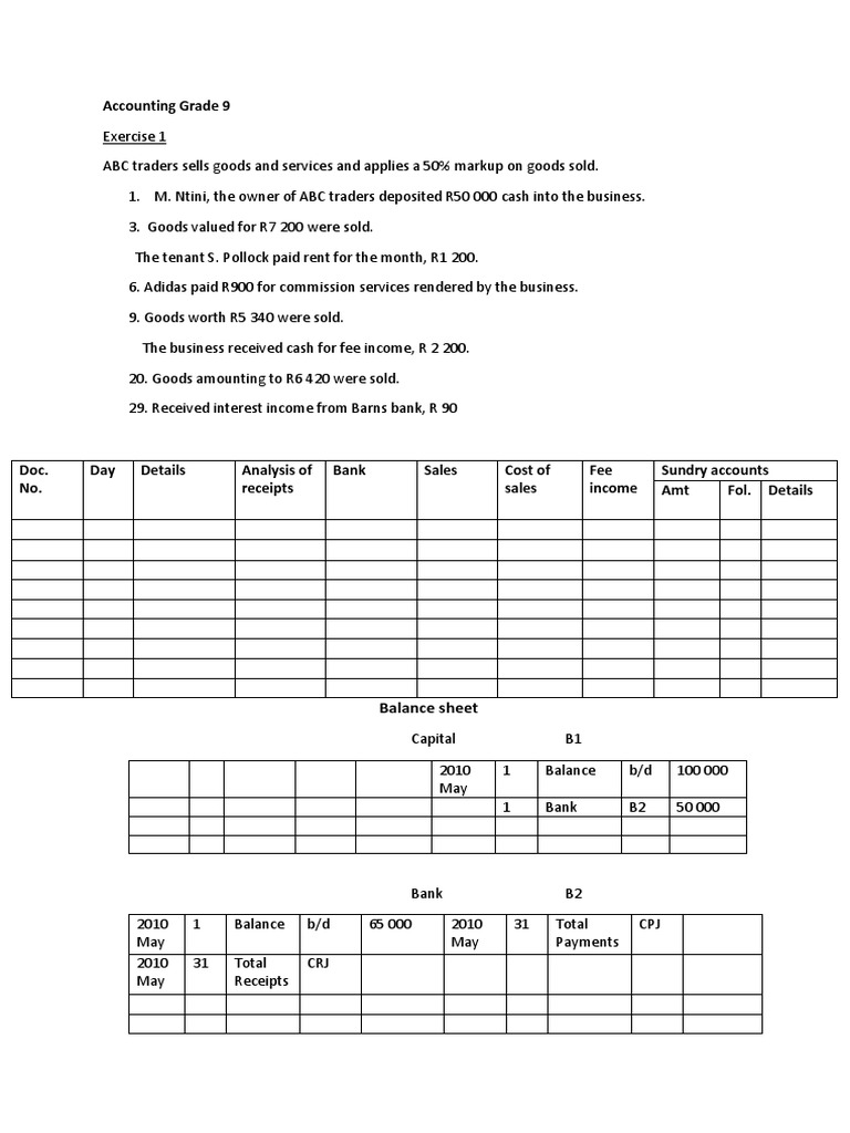 Accounting Grade 9: Balance Sheet | PDF | Corporations | Financial Services