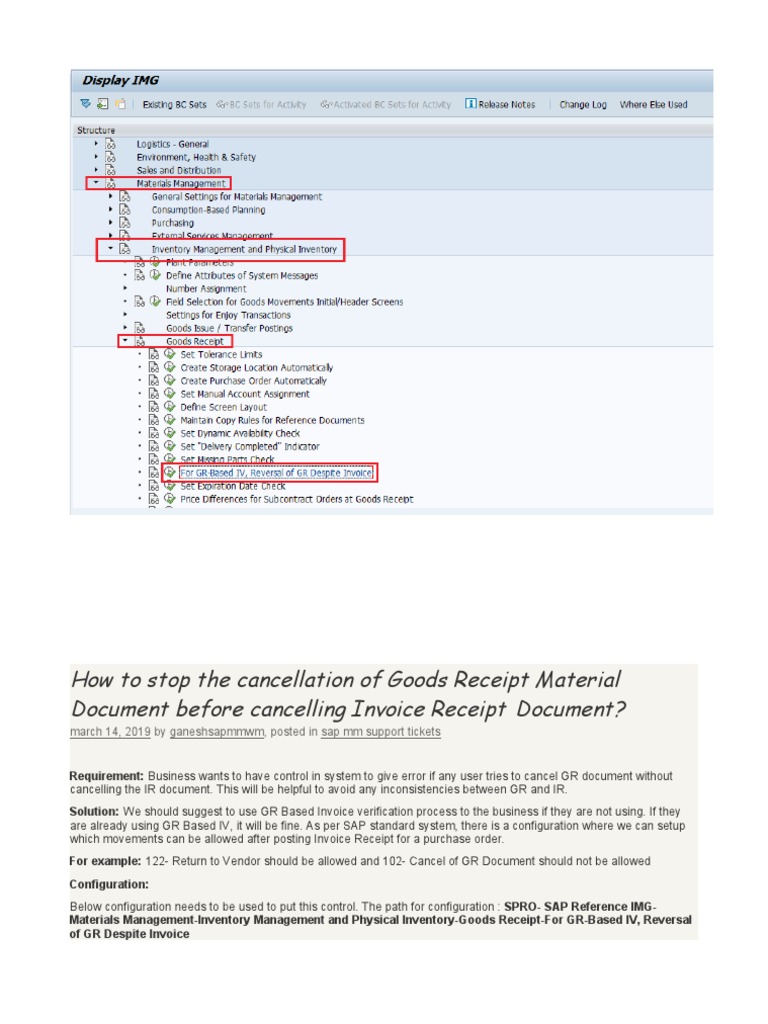 How To Stop The Cancellation of Goods Receipt Material Document Before ...