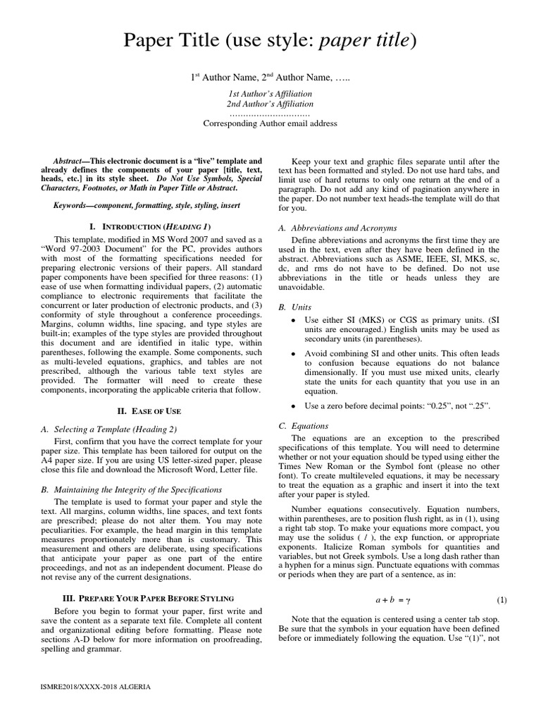 Paper Title (Use Style: Paper Title) : 1 Author Name, 2 Author Name ...