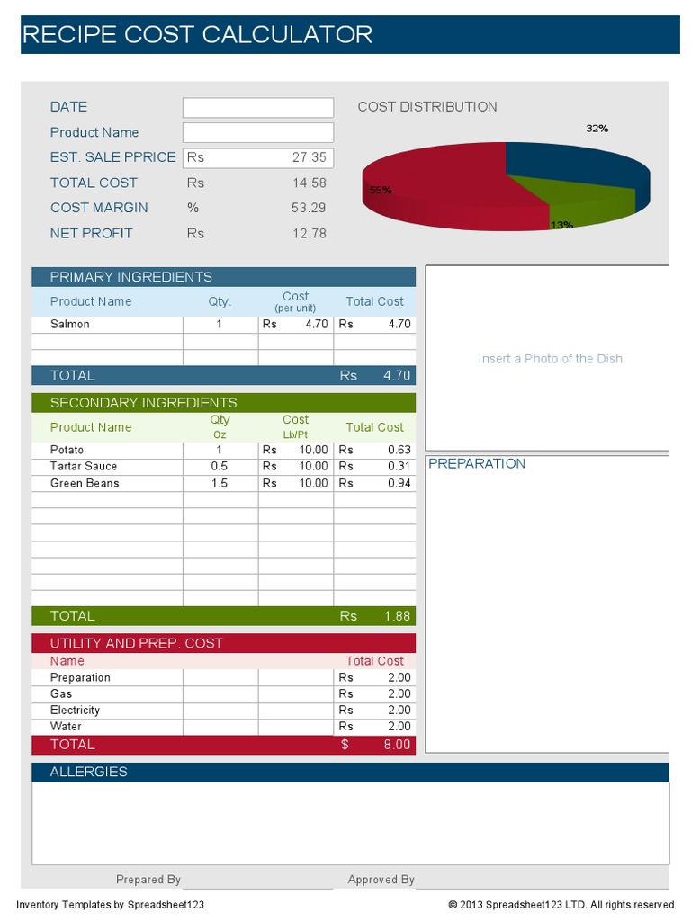 Recipe Cost Calculator | PDF | Steak | Prices