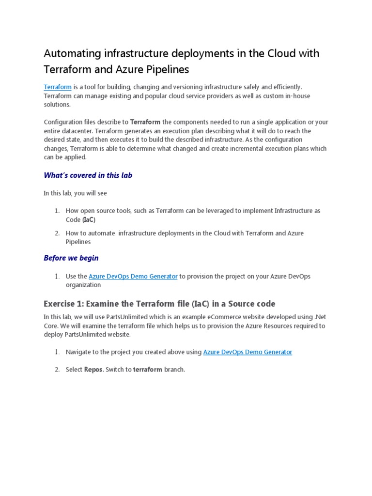 Automating Infrastructure Deployments in The Cloud With Terraform and Azure Pipelines | PDF ...