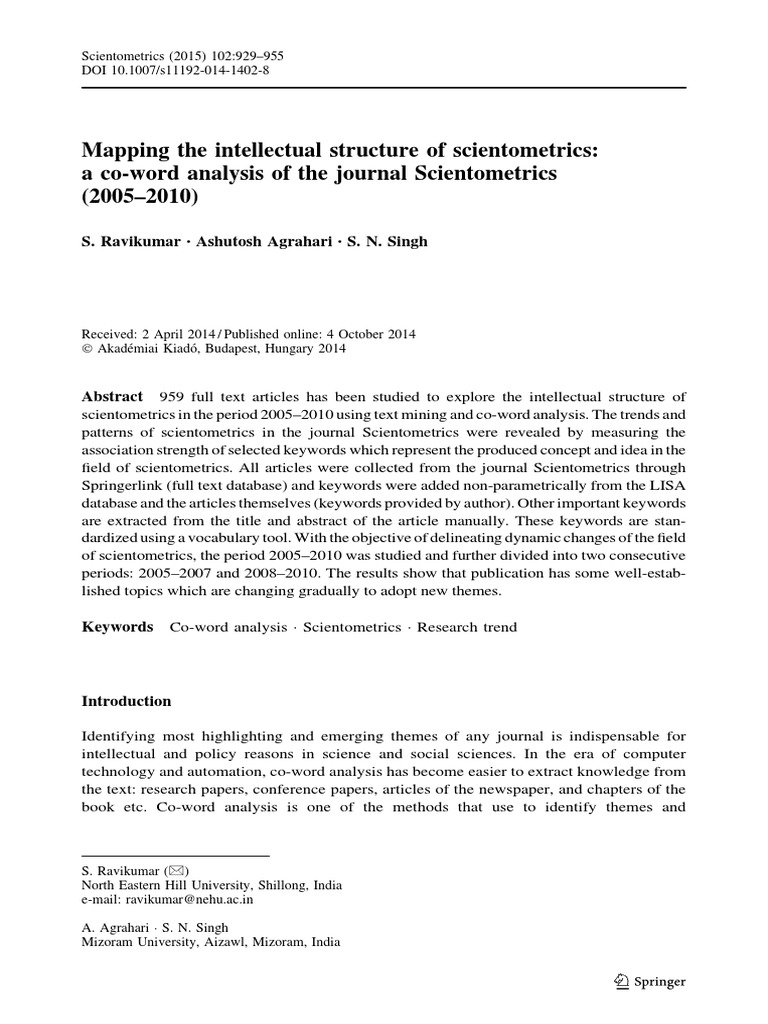Mapping The Intellectual Structure of Scientometrics: A Co-Word ...