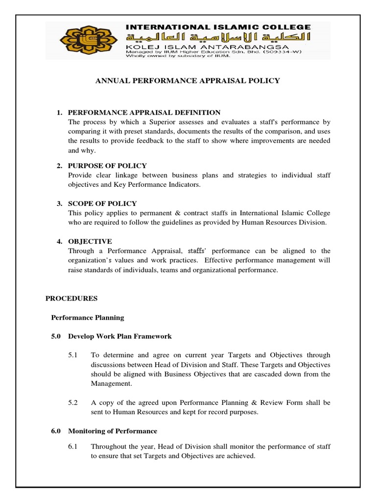 ANNUAL PERFORMANCE APPRAISAL POLICY - Final | PDF | Performance ...