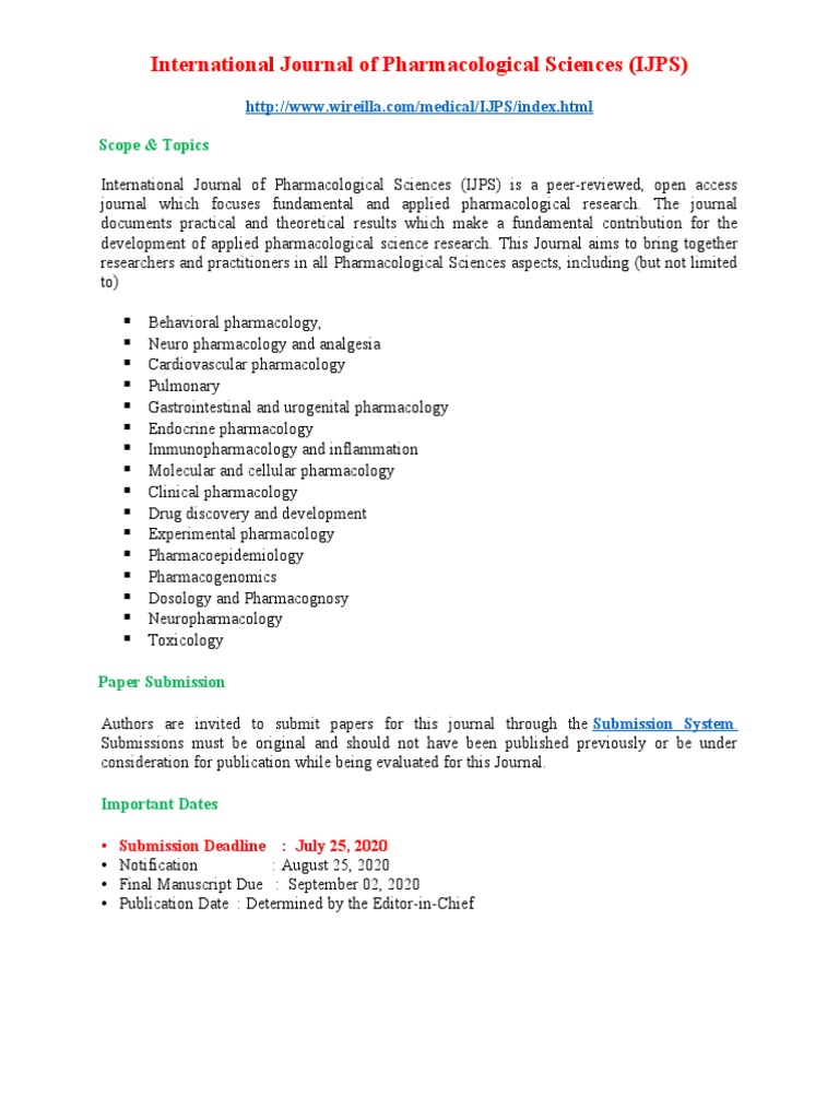 International Journal of Pharmacological Sciences (IJPS) | PDF
