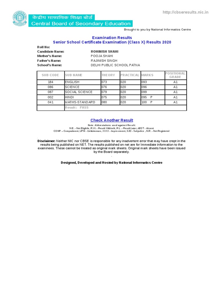 CBSE - Senior School Certificate Examination (Class XII) Results 2020 | PDF