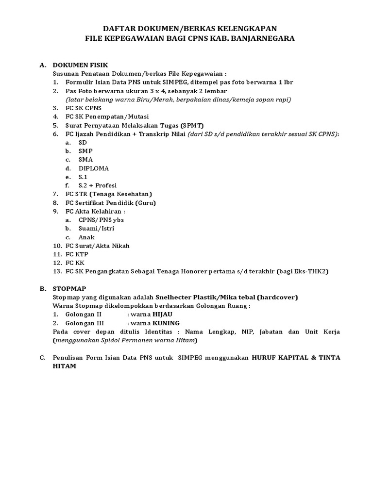 Kelengkapan Dokumen Berkas Fisik Cpns | PDF
