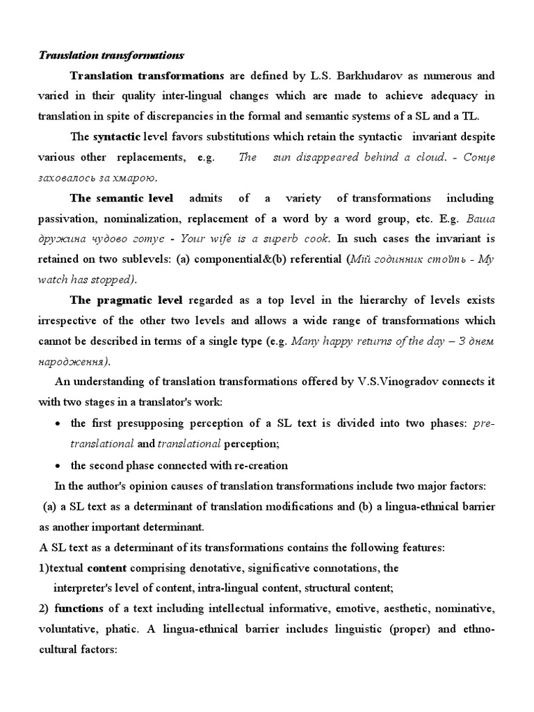 Lecture 3 Translation Transformations | PDF | Sentence (Linguistics) | Word