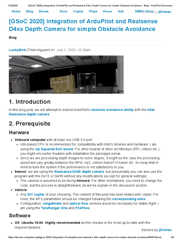 (GSoC 2020) Integration of ArduPilot and Realsense D4xx Depth Camera For Simple Obstacle ...