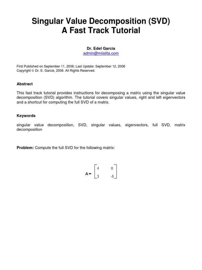 Singular Value Decomposition Fast Track Tutorial | PDF