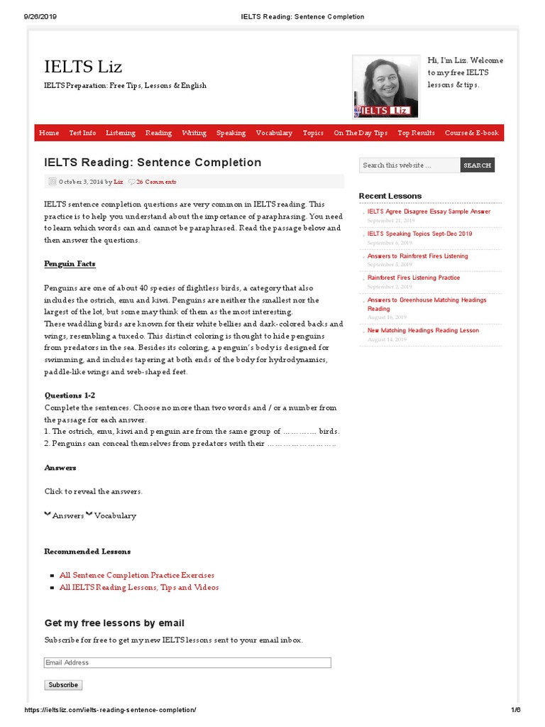 IELTS Reading - Sentence Completion PDF | PDF | International English ...