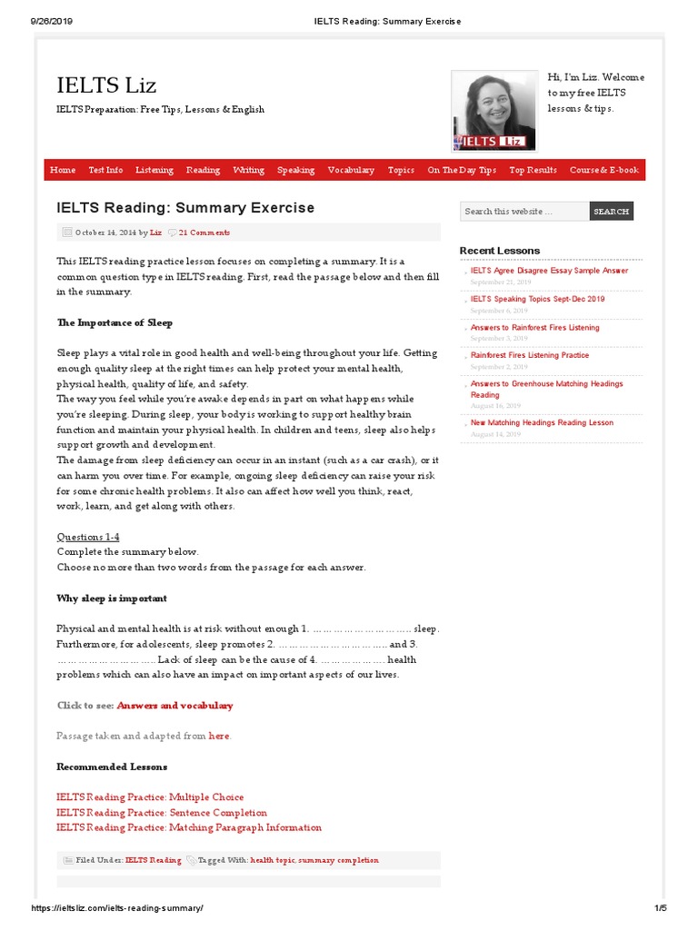 IELTS Reading - Summary Exercise PDF | PDF | International English ...