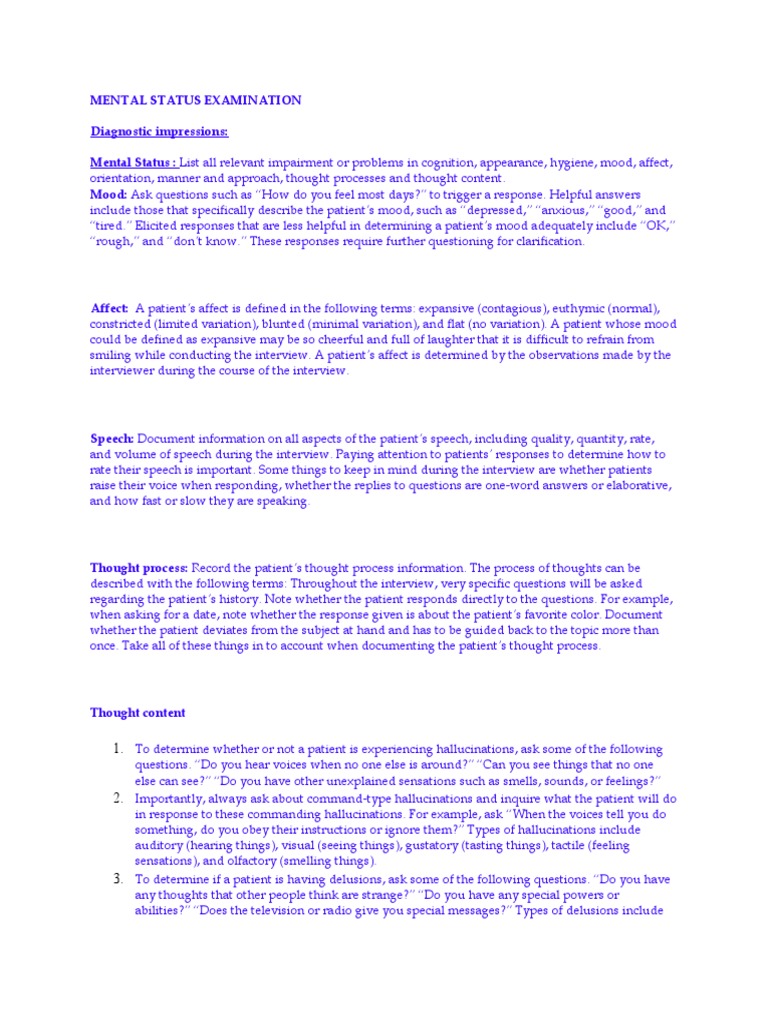 Mental Status Examination | PDF | Hallucination | Abnormal Psychology
