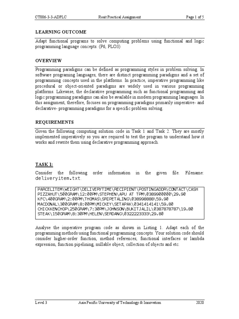 Copy Resit APLC MiniAssignment | PDF | Programming Paradigms ...