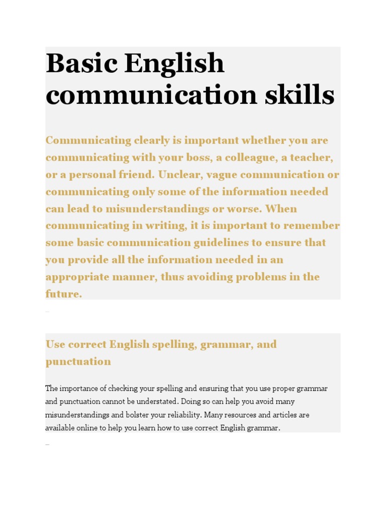Basic English Communication Skills | PDF | Technical Communication ...