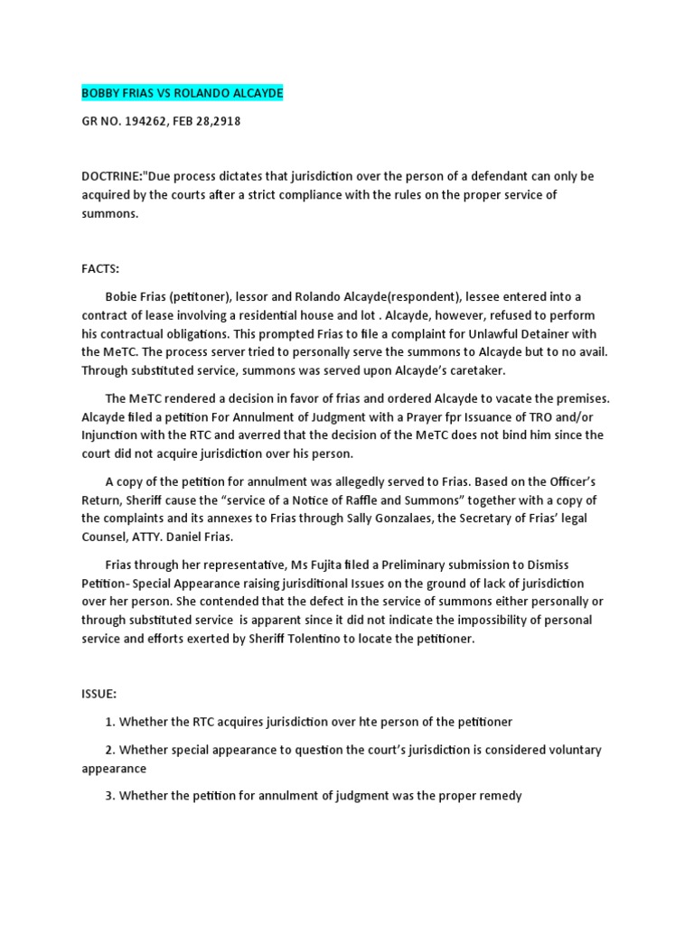 Bobby Frias VS Rolando Alcayde | PDF | Discretion | Summons