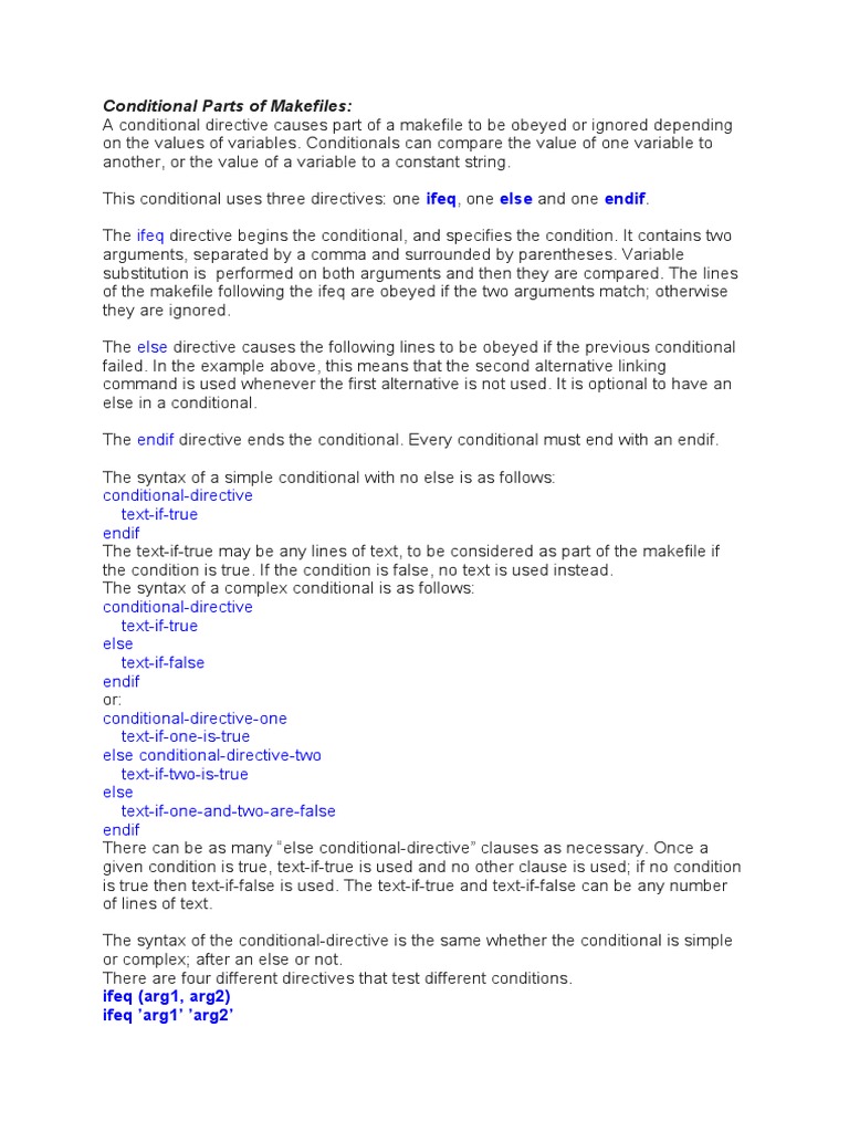 Ifeq Else Endif: Conditional Parts of Makefiles | PDF | Variable ...